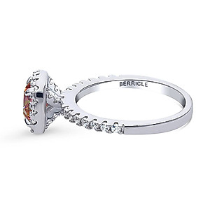 BERRICLE Sterling Silver Halo Red Orange Cushion Cut Cubic Zirconia CZ Kaleidoscope Fashion Ring for Women, Rhodium Plated Size 9