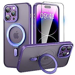 niufoey for iPhone 14 Pro Case with Magnetic Invisible Stand [Compatible with Magsafe] Shockproof Slim Translucent Matte Cases for iPhone 14 Pro 6.1 Inch,Deep Purple