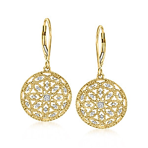 Ross-Simons 0.10 ct. t.w. Diamond Circle Drop Earrings in 18kt Gold Over Sterling