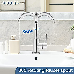 Airuida Chrome Polish Wet Bar Sink Faucet Single Handle Farmhouse Kitchen Small RV Bathroom Faucet Deck Mount Vanity Lavatory Mixer Tap One Hole 360 Degree Swivel Spout with Supply Hoses