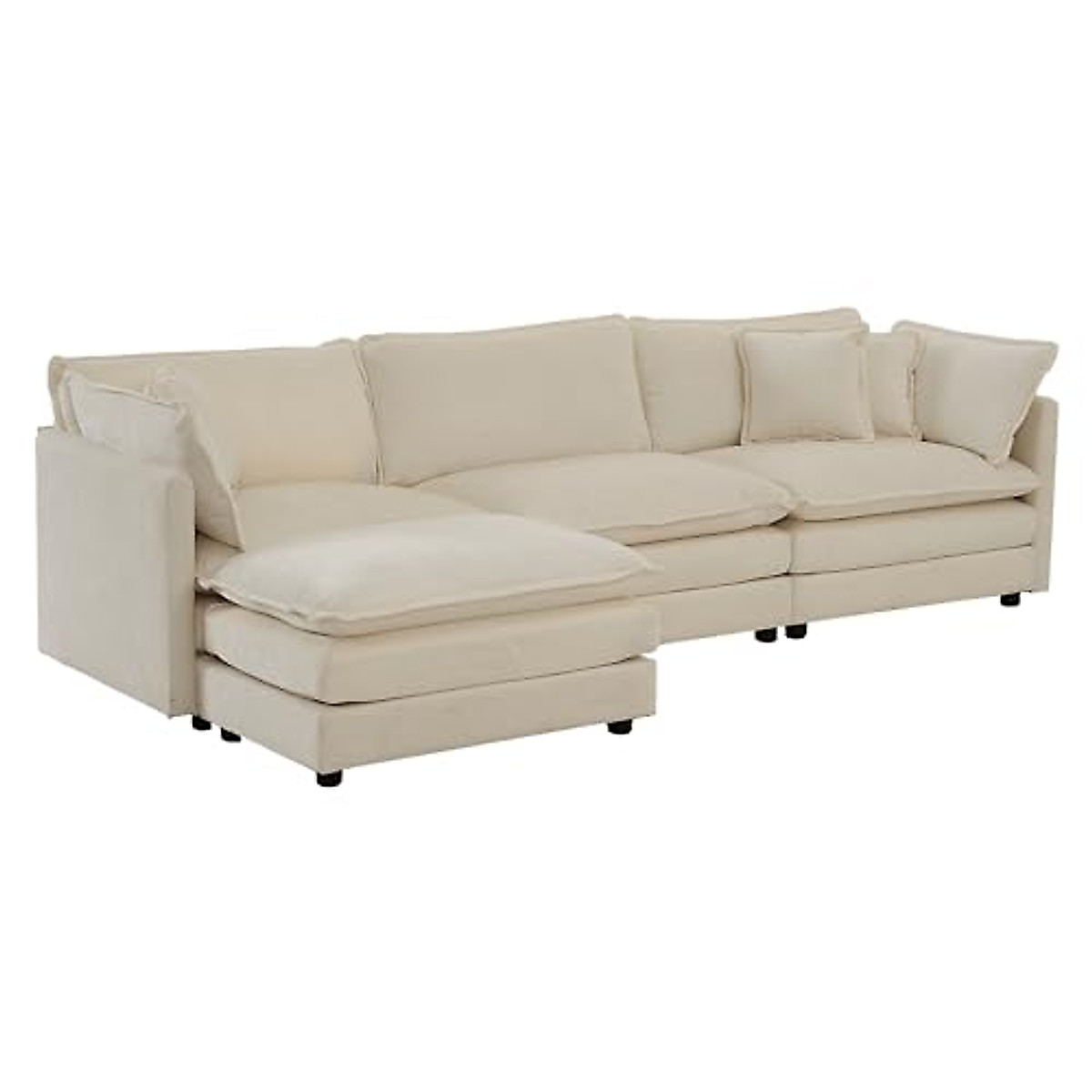L Shaped Convertible Sectional Sofa with Movable Ottoman,Free Combination Deep Seater Cloud Couch with Throw Pillows, Comfy Chenille Upholstered Modular Sofa&Couch Bed for Living Room,Office
