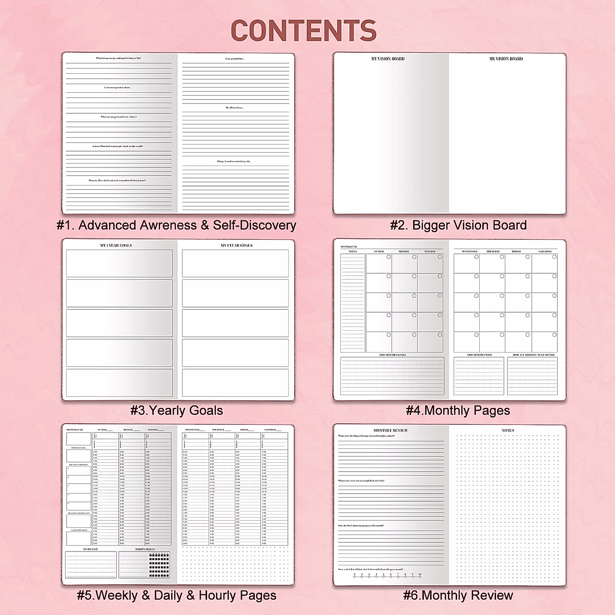 Planner – Undated Weekly & Monthly Life Planner with Time Slots, Appointment Book and Daily Organizer, Lasts 1 Year, A4 Size Hardcover – Rose Gold