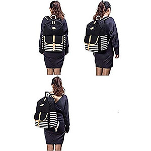 BAGTOP School Backpack Set - Canvas Teen Girls Bookbags 15" Laptop Backpack + Lunch Bags + Drawstring Backpack + Pen Case Bags Set (Black-3)