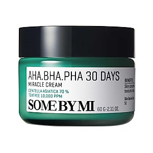 SOME BY MI AHA BHA PHA 30 Days Miracle Cream - 2.02Oz, 60ml - Mild Exfoliating Korean Face Moisturizer for All Skin Types - Daily Skin Prep Soothing and Blemish Relief Face Cream - Korean Skin Care