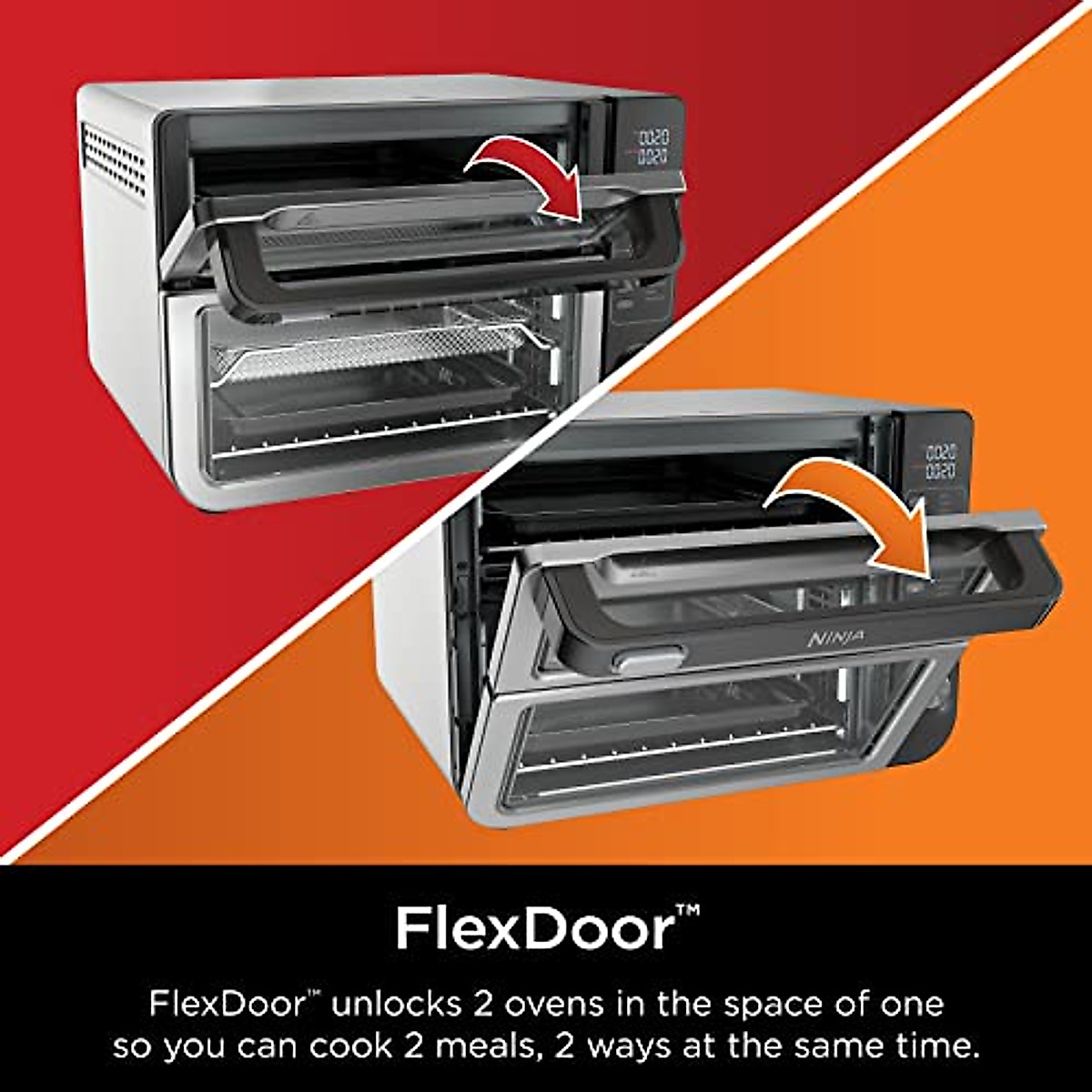Ninja DCT401 12-in-1 Double Oven with FlexDoor, FlavorSeal & Smart Finish, Rapid Top Oven, Convection and Air Fry Bottom Oven, Bake, Roast, Toast, Air Fry, Pizza and More, Stainless Steel