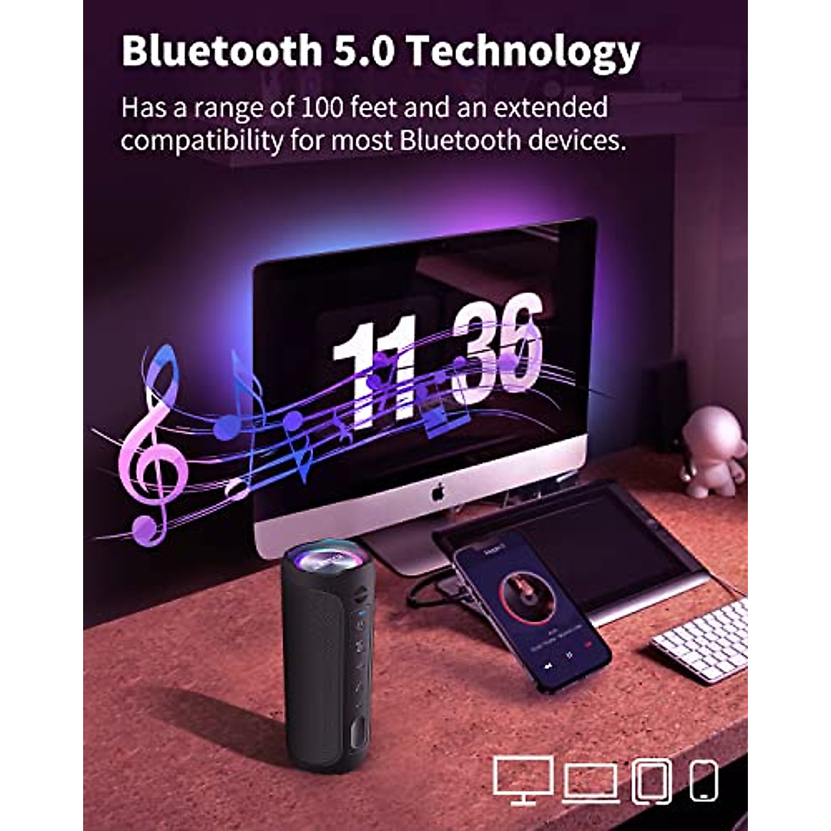 AUKTECH Bluetooth Speakers - Portable Bluetooth Speakers Wireless(100FT) with 20W Loud Stereo Sound, Deeper Bass, RGB Lights, IPX7 Waterproof, Handsfree Mic, 24H Playtime for Home Party Outdoors