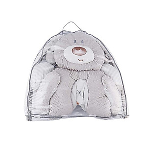 KUANDARM Grey Bear Shaped Baby Play Mat with Fitness Frame Cute Pendants Newborn Activity Centre Toddler Game Blanket