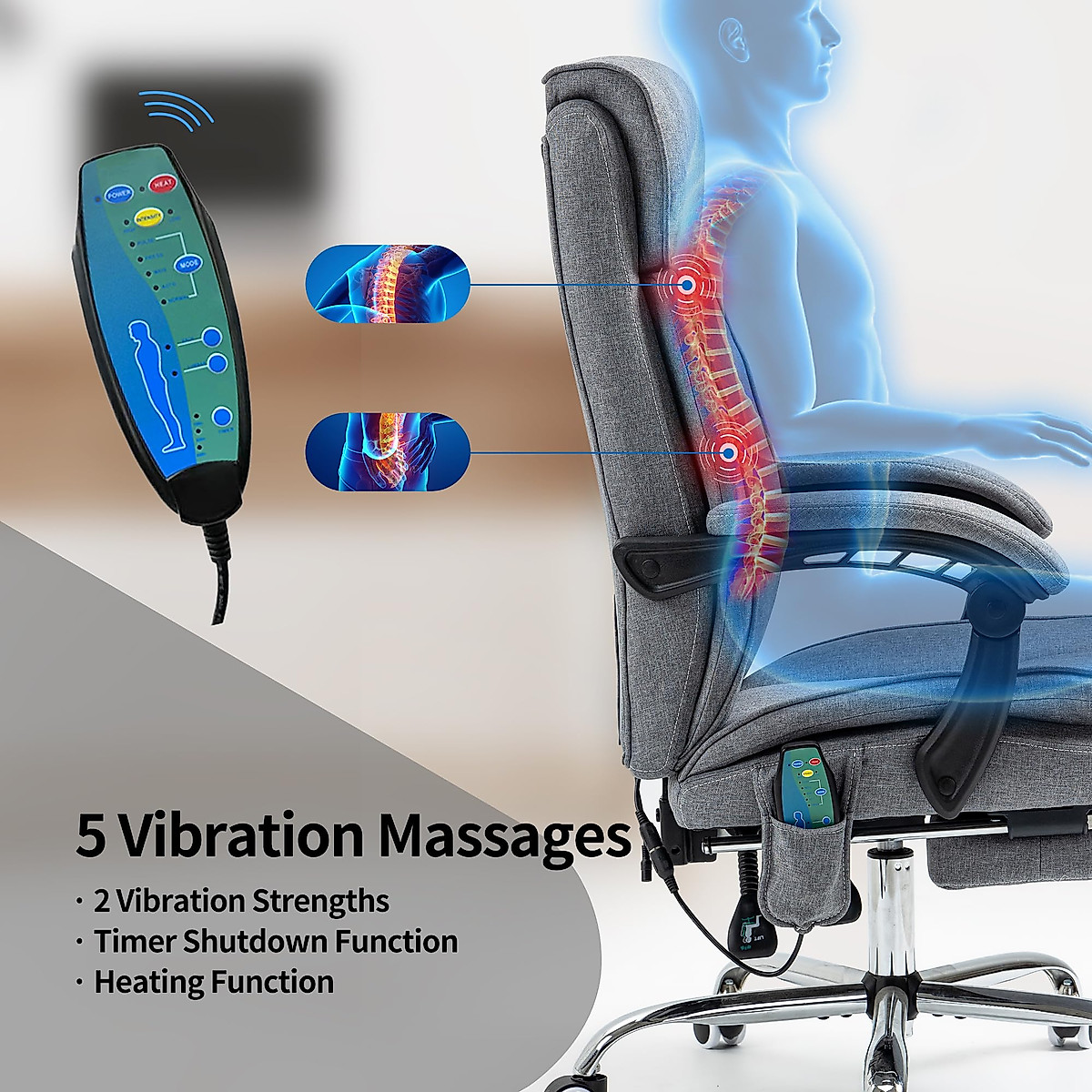 Khservise Reclining Massage Office Chair with Footrest, High Back Ergonomic Office Chair with Heating Function for Home Executive Study