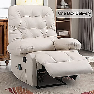 Kasorix Massage Recliner Chairs with Heat Tufted Fabric Manual Reclining Chairs Overstuffed Recliners Massaging Single Sofa for Living Room (Beige), Medium(300lbs)