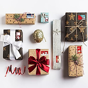 300 PCS Christmas Gift Tags ,Christmas Stickers,Self Adhesive Name Tags Christmas Wrapping Paper Stickers with 6 Designs Write On Then Peel & Presents