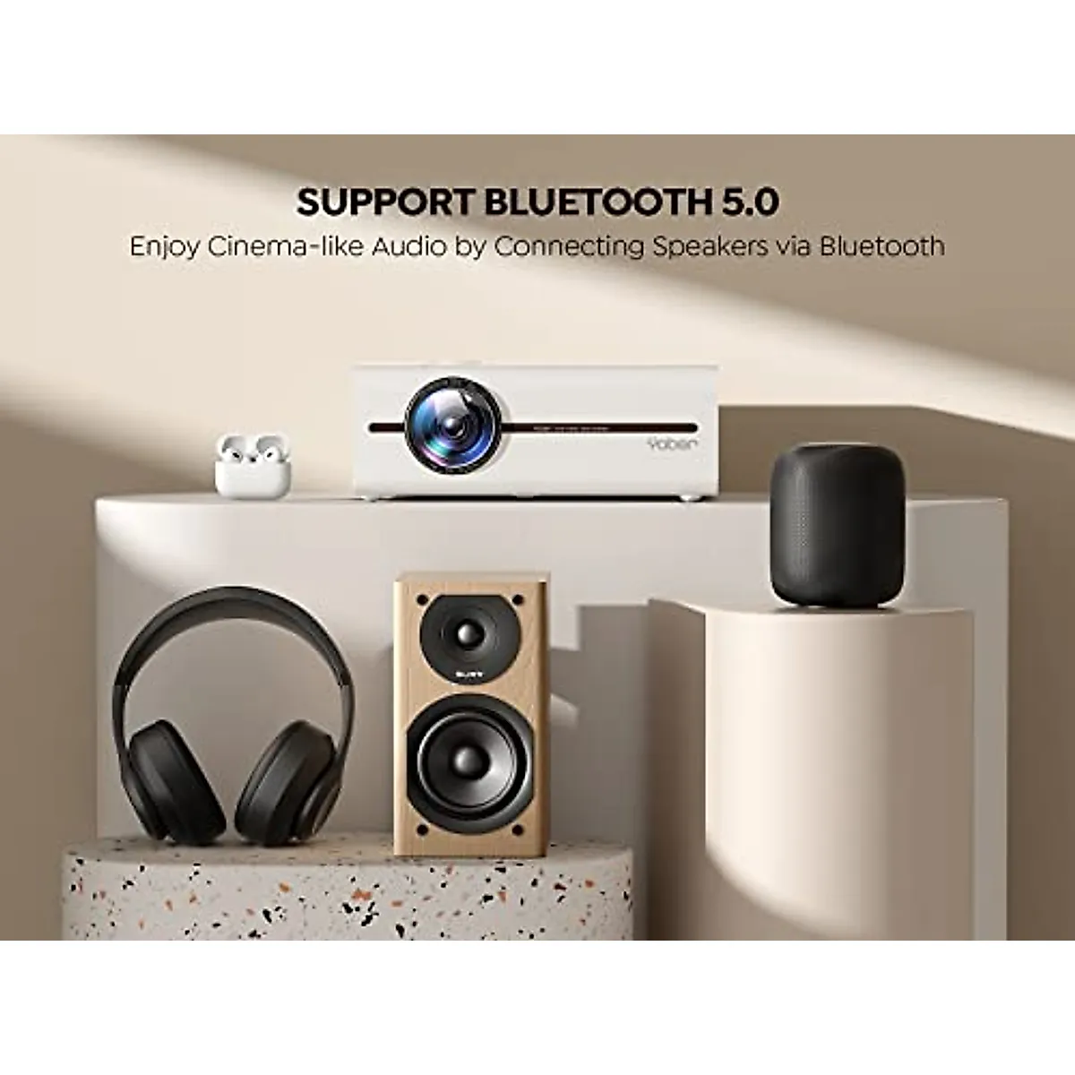 Projector with WiFi and Bluetooth, 9000L Portable Movie Projector 5G WiFi 1080P 4K Support, YABER V5 Mini Home Theater Projector with Tripod and Bag Compatible with Phone HDMI PC TV Stick