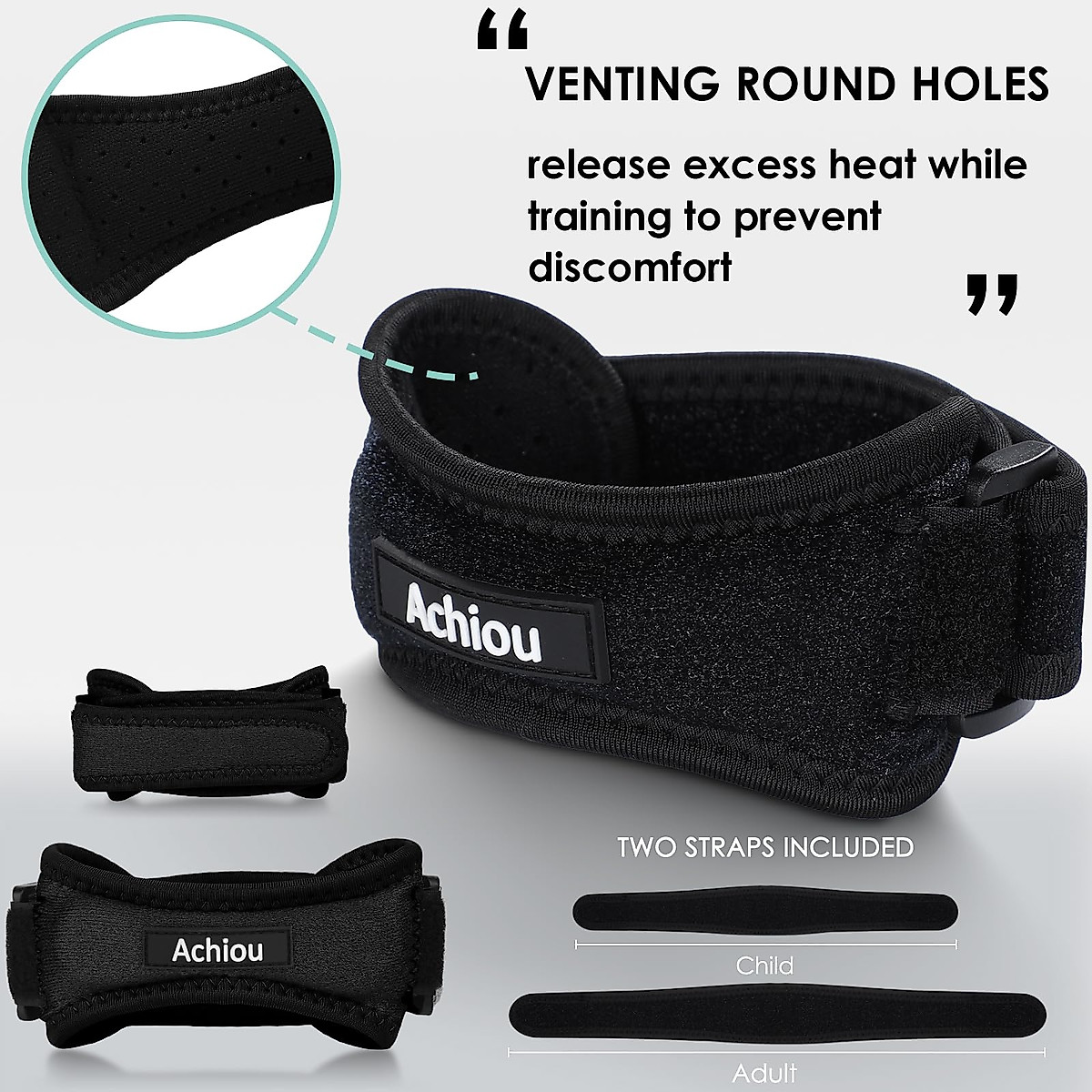 Achiou 2 Pack Patella Knee Strap, Pain Relief Patellar Tendon Support Strap, Knee Band Brace with Patella Stabilizer for Osgood Schlatter, Squats, Runner, Jumper, Tendonitis, Hiking