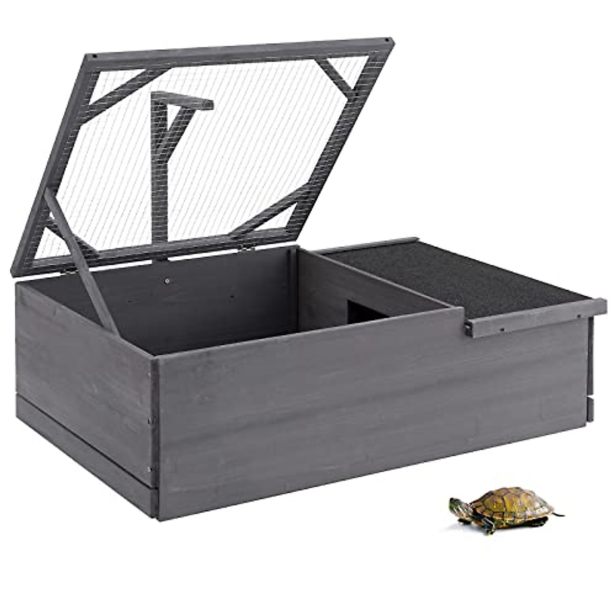 Tortoise House Large Tortoise Habitat Cage, Upgraded Wooden Tortoise Large Box Turtle Habitat Enclosure with Light Support Frame,Trays, Weatherproof Roof, Reptile Cage House for Lizards, Geckos