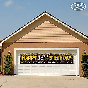 Ushinemi Happy 13th Birthday Banner, Official Teenager Banner, 13 Year Old Birthday Party Decorations Supplies Sign Backdrop, Black, 9.8x1.6Ft