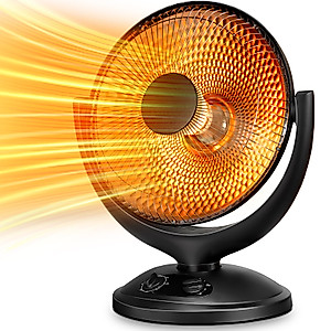 Kismile Oscillating Parabolic Space Heater with Thermostat and Timer, Radiant Dish Heater with Tip-Over and Overheating Protection For Indoor Use, 1000w