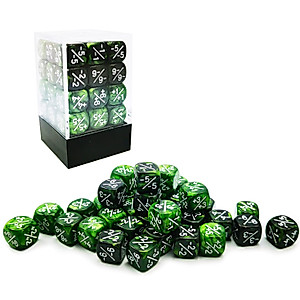 36pcs 12mm Positive and Negative Dice Counters Marble Green+Gemini Green&Black Set, Small Token Dice Loyalty Dice Compatible with MTG, CCG, Card Games