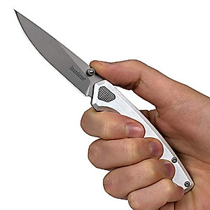 Kershaw Epistle Folding Knife; 3-Inch 8Cr13MoV Stainless Steel Drop Point Blade; Every Day Carry with Bead Blasted Finish, Manual Opening with Thumb Stud, Liner Lock (2131),Black