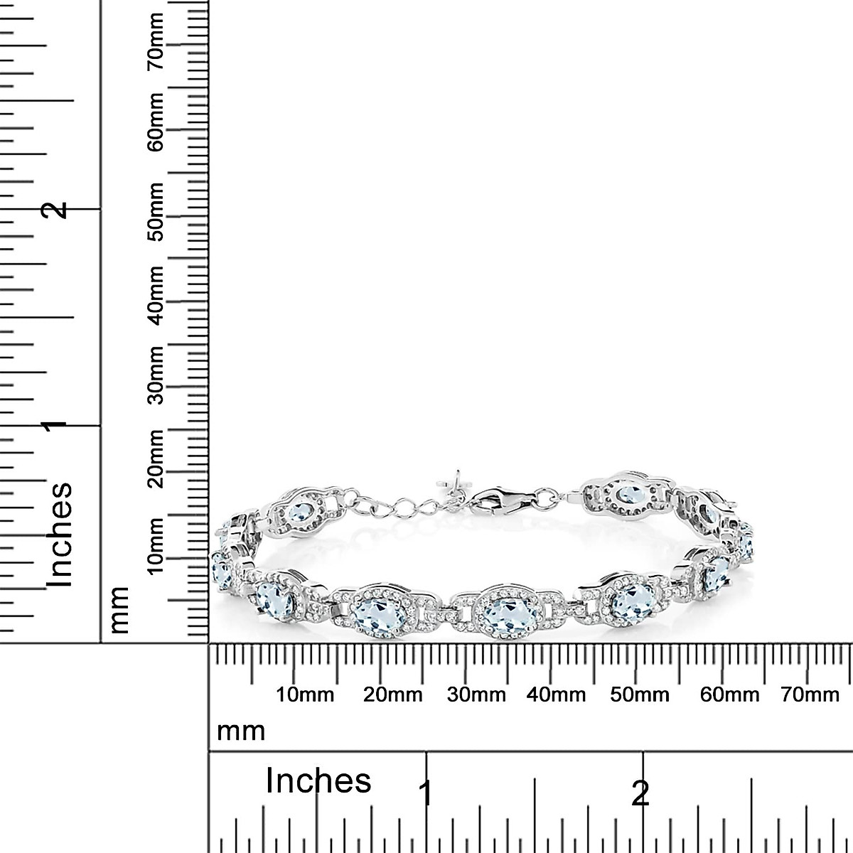 Gem Stone King Sky Blue Aquamarine 925 Sterling Silver Tennis Bracelet For Women (9.10 Cttw, March Gemstone Birthstone, Oval 6X4MM, 7 Inch With 1 Inch Extender)