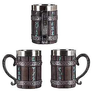 Nordic Viking Rune Mug Beer Tankard Cup for Men, Stainless Steel Coffee Mugs Viking Gifts Norse Décor Beer Stein, 20oz