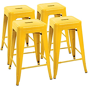 Devoko Metal Bar Stools 24" Indoor Outdoor Stackable Barstools Modern Style Industrial Vintage Counter Bar Stools Set of 4 (24 inch, Yellow)