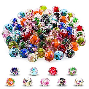80pcs Flower Glass Beads for Jewelry/Bracelets/Crafts/Necklace Making,Gold Sand Lampwork Beads Cute Crystal Beads Sea Glass Seed Boho Beads for Rosary Crafts Handmade (10mm Mixed Color)