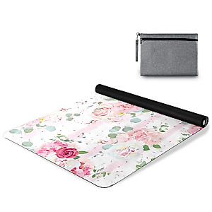 ALAZA Pink Rose Flowers Floral Striped Nonslip Yoga Mat Towel with Grip Dots for Women Men