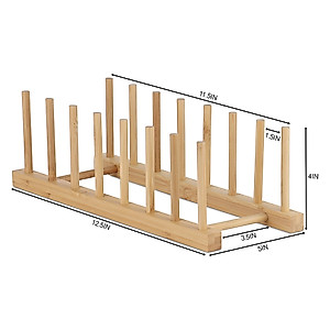 Joey’z Bamboo Dish Drying Rack - Dish Organizer Rack for Cabinet, Plates, Cups, Bowls, Pot Lids & Cutting Boards - Dish Storage and Pot Lid Organizer & Holder - Kitchen Storage Organizer