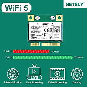 NETELY Wireless-AC 7265HMW Mini-PCIE Interface 1200Mbps WiFi Adapter with Bluetooth 4.2 for Windows 7,8.1,10,11 Laptop PCs and Desktop PCs, 2.4GHz 300Mbps & 5GHz 867Mbps, Intel Wireless-AC 7265D2W