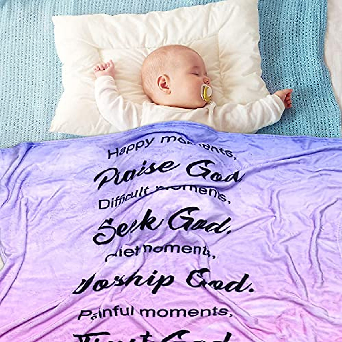 OHDS Christian Bible Verse Throws Blanket Healing Spiritual Blanket Gifts, Religious Prayer Soft Flannel Fleece Bed Blanket Get Well Soon Gifts with Inspirational Thoughts & Hugs 40"X 50"