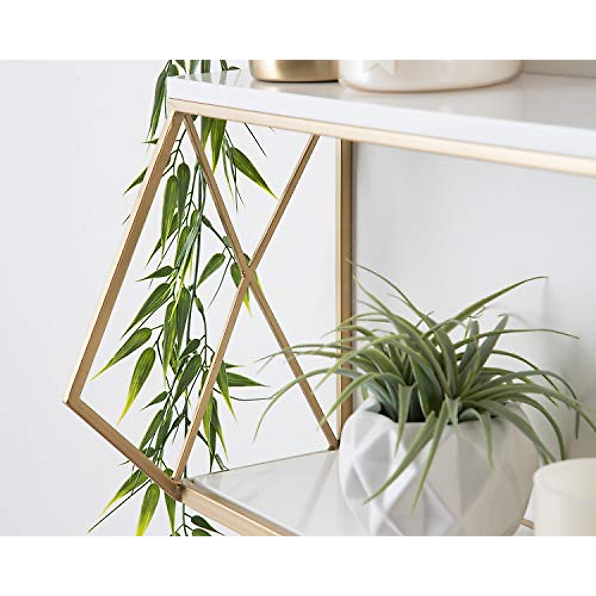 Kate and Laurel Brost Glam Wall Shelf, 22 x 8 x 10.25, White and Gold, Modern Geometric Floating Shelves for Wall