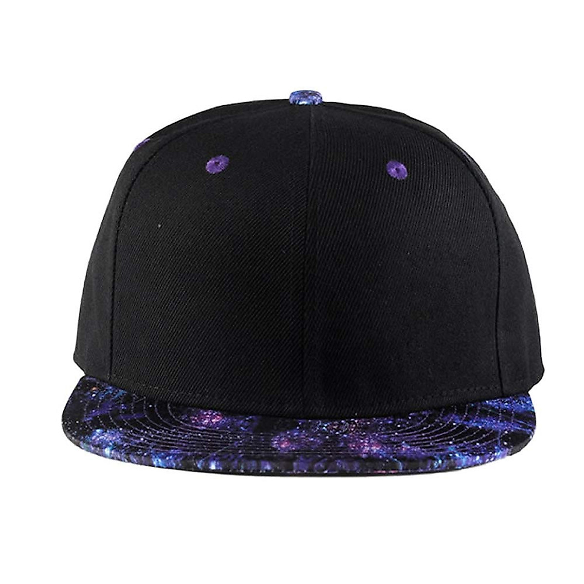 Quanhaigou Purple Galaxy Snapback Hat Unisex Trucker Hat Hip Hop Plaid Flat Bill Brim Adjustable Baseball Cap, Black Purple, One Size