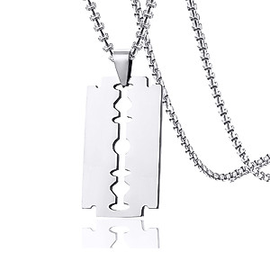 Xusamss Hip Hop Titanium Steel Blade Model Dog Tag Pendant Razor Necklace,24" Chain