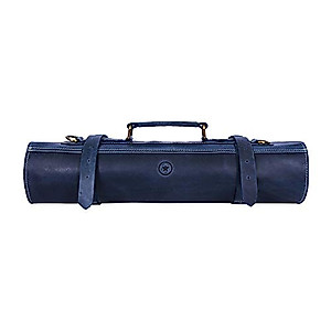 Leather Knife Roll Storage Bag, Elastic and Expandable 10 Pockets, Adjustable/Detachable Shoulder Strap, Travel-Friendly Chef Knife Case By Aaron Leather Goods