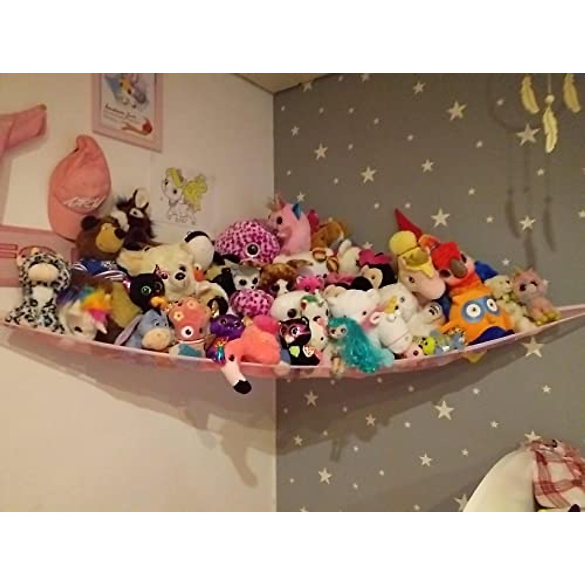 Powkoo Toy Hammock Stuffed Animals Storage Hammock Stuffie Squishmallows Party Hammock Toy Organizers Collection | Size:72" x 48" x 48" (Pink)