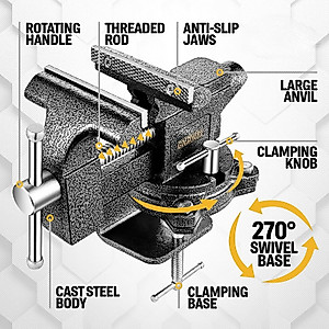 Updated 2-In-1 Bench Vise or Table Vise 4.5 Inch, Clamp Vice for Workbench Constructed with Cast Steel, Heavy Duty Workbench Vise Swivel for Woodworking