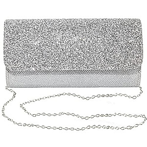 YIXUND Evening Bag Clutch Purses for Women Evening Wedding Party Pleated Handbag Sparkling Glitter Crossbody Evening Clutch (Silver-Glitter)