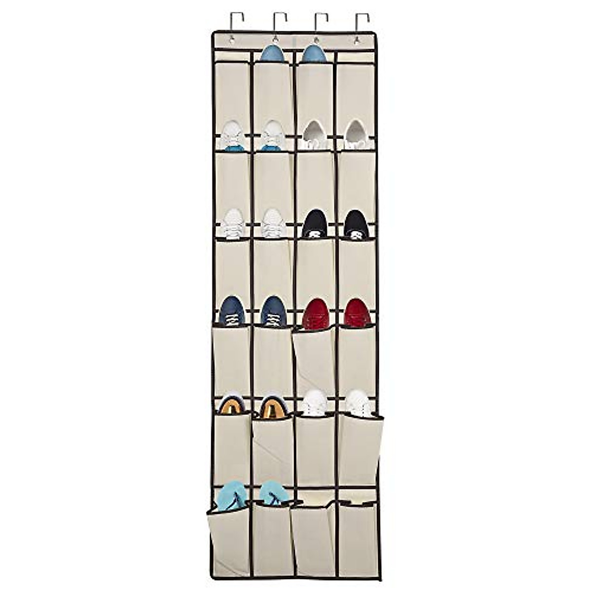 LAIGOO Over the Door Shoe Organizer, Hanging Shoe organizer with 24 Large Fabric Pockets, with 4 Hooks Shoe Storage Rack Organizer for Closet Bedroom Bathroom Pantry（60 x 20 inch, Beige