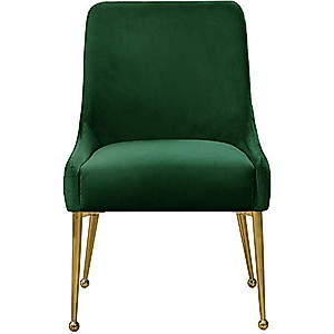 Meridian Furniture Owen Collection Modern | Contemporary Velvet Upholstered Dining Chair with Polished Gold Legs, Set of 2, 24" W x 21" D x 34.5" H, Green