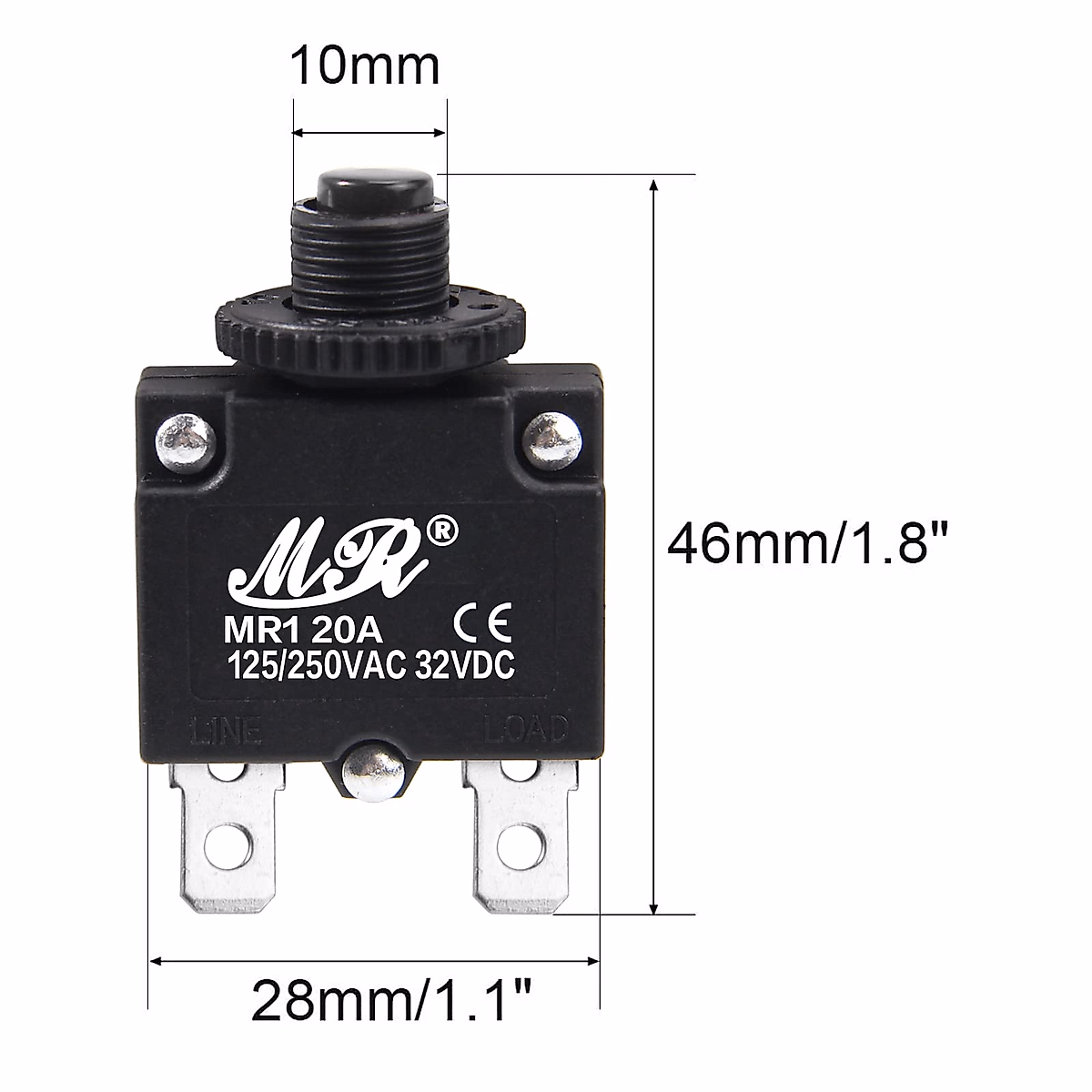 Bumbesti 5Pcs 32VDC,AC125-250V Thermal Overload Protector Push Button Reset Circuit Breakers 20A