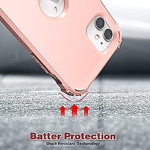iPhone 11 Case with Tempered Glass Screen Protector,IDweel Hybrid 3 in 1 Shockproof Slim Heavy Duty Protection Hard PC Cover Soft Silicone Rugged Bumper Full Body Case, Rose Gold