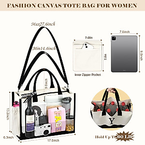 QLOVEA Gifts for Women - Initial Canvas Travel Tote Bag with Makeup Bag, Monogrammed Embroidery Tote with Zipper, Personalized Gifts for Teacher Bridal Shower Hostess Birthday Friends Letter M