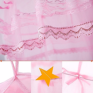 Twinkle Star Kids Netting Princess Bed Canopy 3 Layers Lace Ruffle Dome for Baby, Girls (Pink)