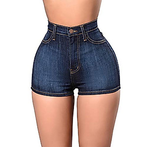 Fashion Slim Shorts ,THENLIAN Women Juniors Body Enhancin Denim Jeans Stretch Slim Fitness Short Pants (XXL, Dark Blue)
