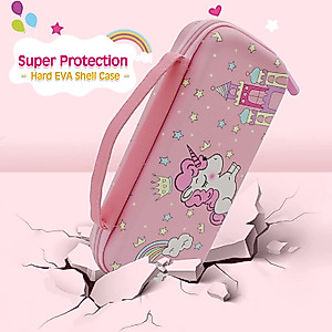 Pink Unicorn Carrying Case Compatible with Nintendo Switch Lite with Crystal Glitter Soft Protective Case Cover+Screen Protector+Stickers, Hard Storage Case Accessories Kit for Girls Birthday Gift