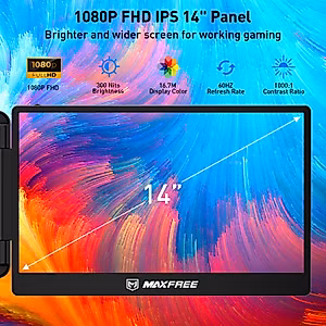 Maxfree S2 Laptop Screen Extender, 14'' Laptop Monitor Extender Plug & Play, 1080P FHD Triple Portable Dual Monitor for 13-17'' Laptops, Compatible with Windows/Mac/Surface/Android/Switch