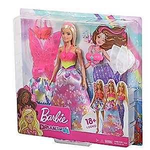 Barbie Dreamtopia Dress Up Doll Gift Set, 12.5-inch, Blonde with Princess, Fairy and Mermaid Costumes, Gift for 3 to 7 Year Olds