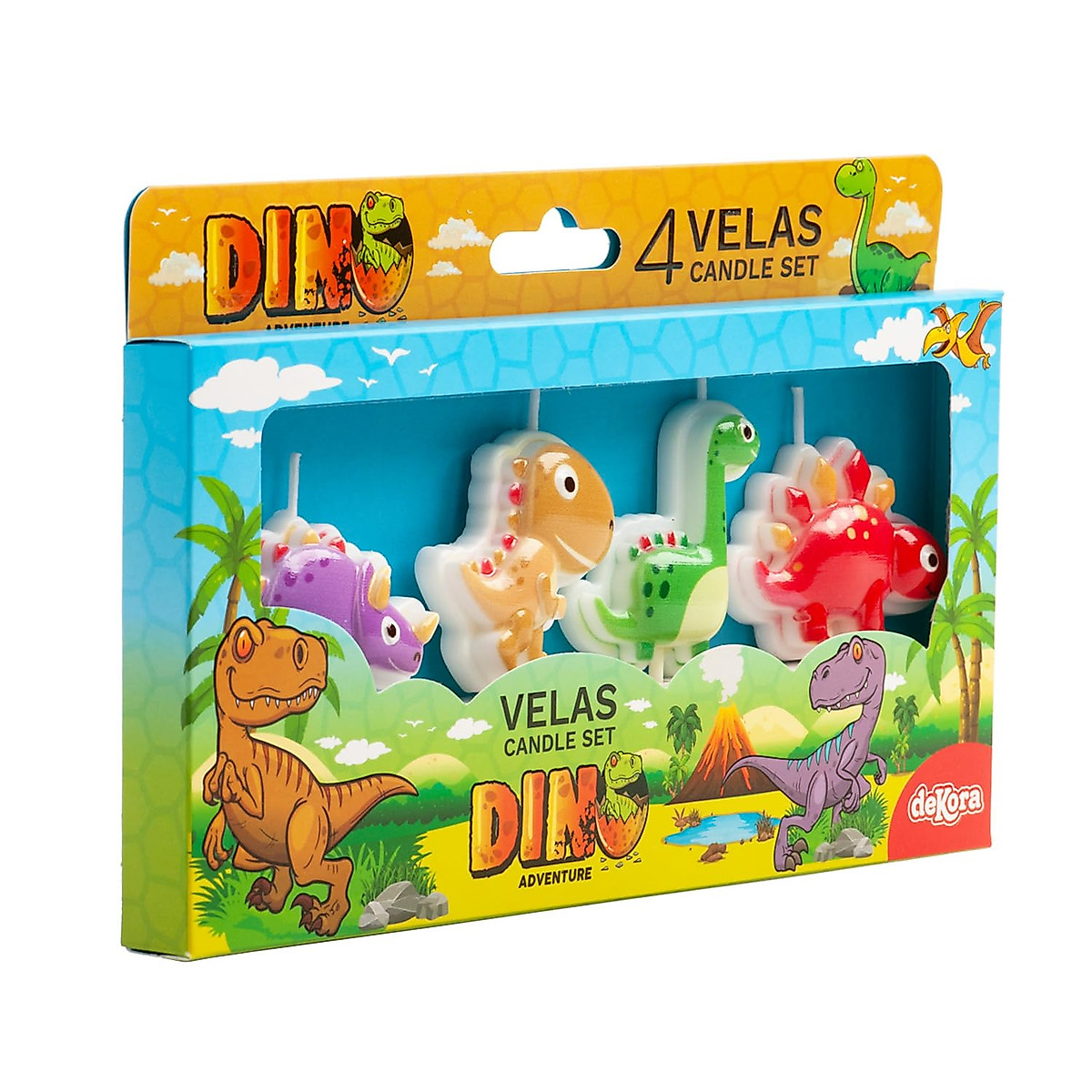 dekora - Set of 3D Dino Birthday Candles for Children's Cakes - Dinosaur Birthday Candles Children - Pack of 4