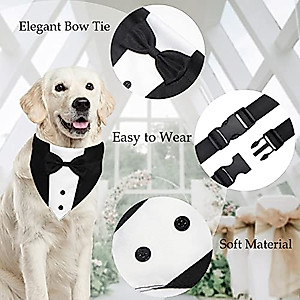 GOYOSWA Dog Tuxedo Dog Suit Dog Wedding Bandana Collar with Bow Tie, Adjustable Dog Tux Formal Dog Costumes, Engagement Birthday Gifts for Small Medium Large Dogs Pets (Large: Neck 15”-25”)