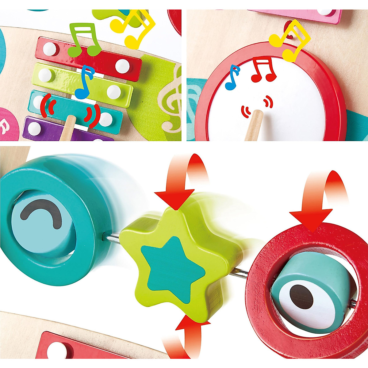 Hape Wooden Push and Pull Music Learning Walker| Multiple Activities Center for Toddlers Ages 10 Months and Up