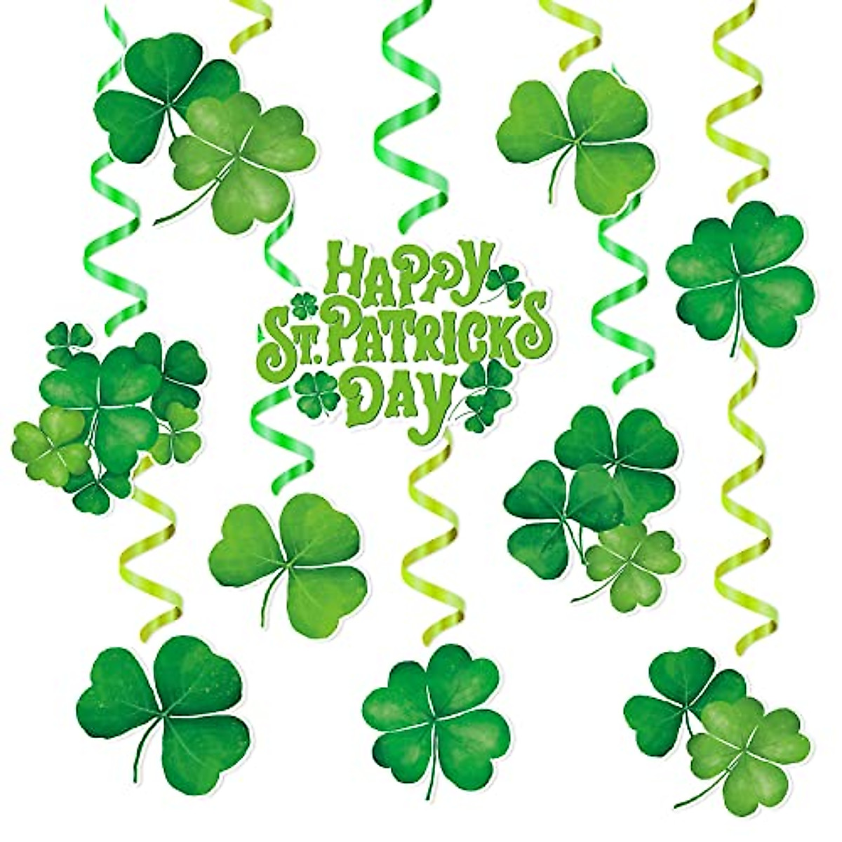30PCS St Patricks Day Decorations Party Supplies Lucky Irish Green Shamrock Hanging Foil Swirl Decor for Home Ceiling Party Favors